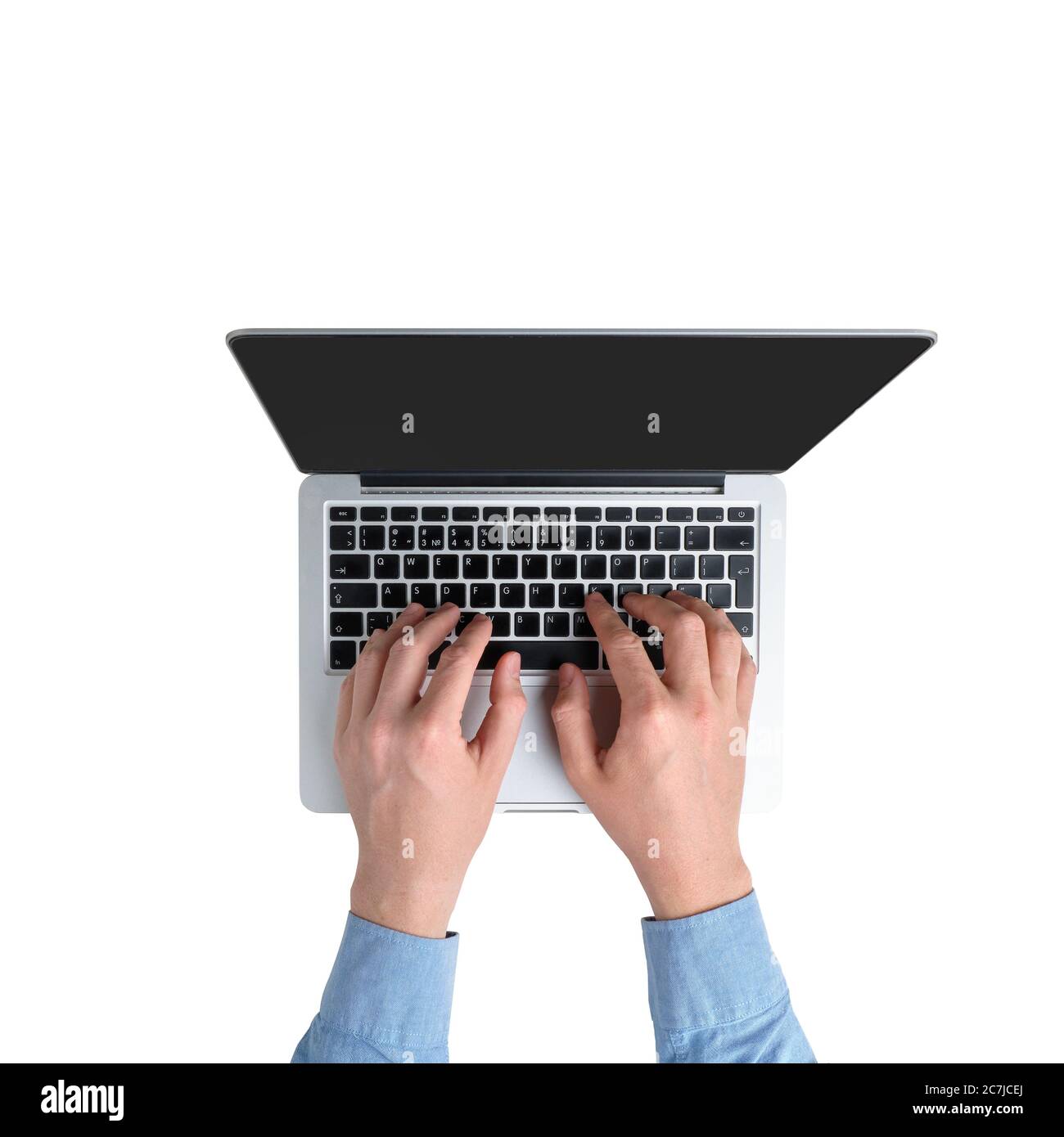 Hands on a laptop on a white background. Isolated Stock Photo - Alamy