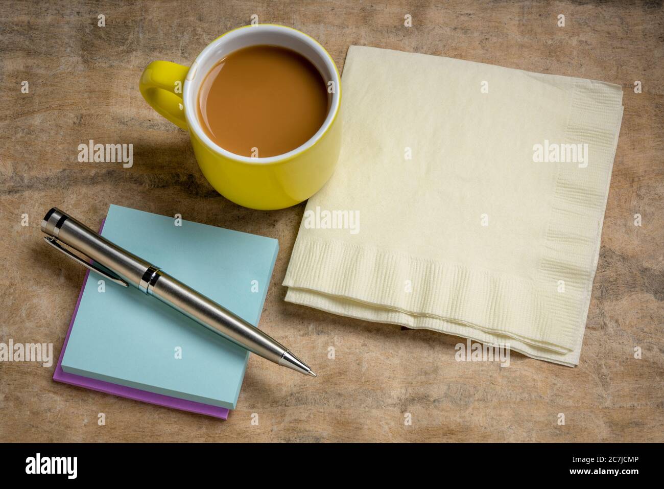 reminder note and napkin abstract, office or coffee break concept Stock ...