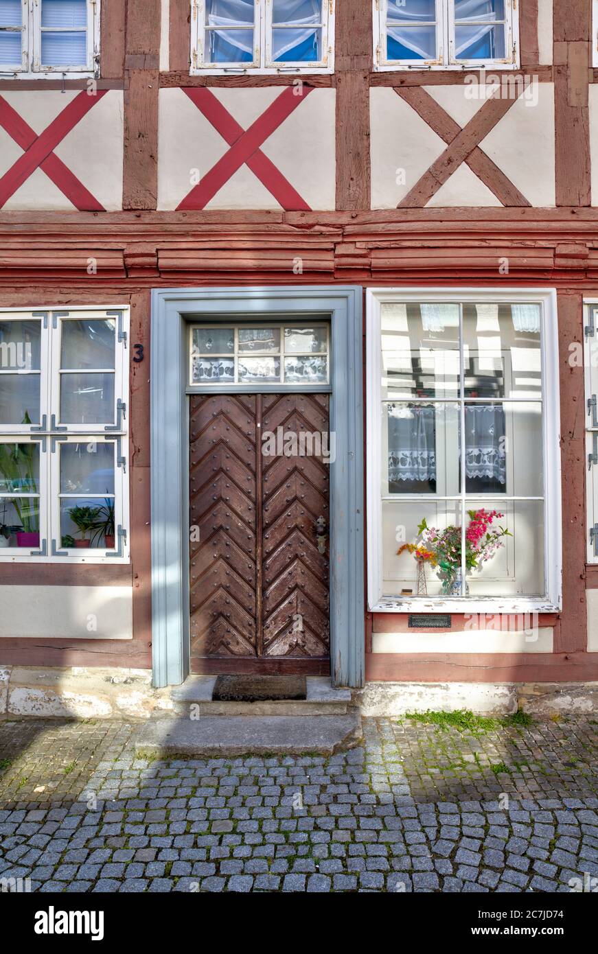 Front door, entrance, window, house facade, half-timbering, Helmstedt ...