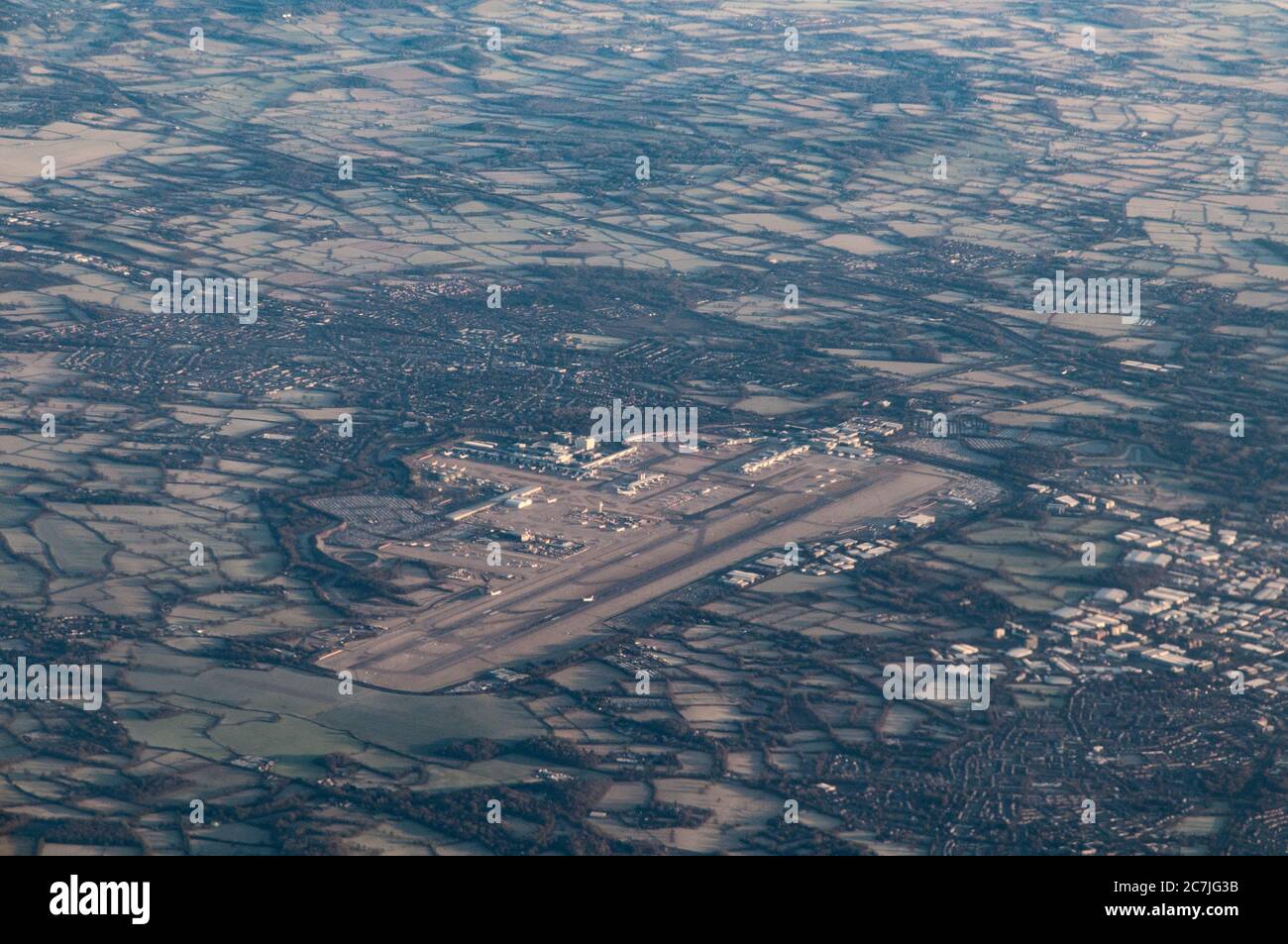 Aerial View of London Gatwick Airport (LGW) from the south west Stock ...
