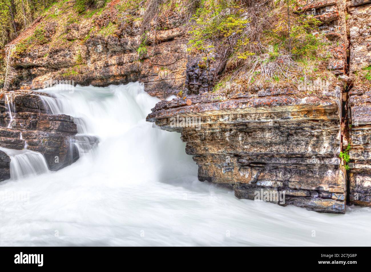 Long exposure of waterfall motion at Johnston Canyon in Banff National ...