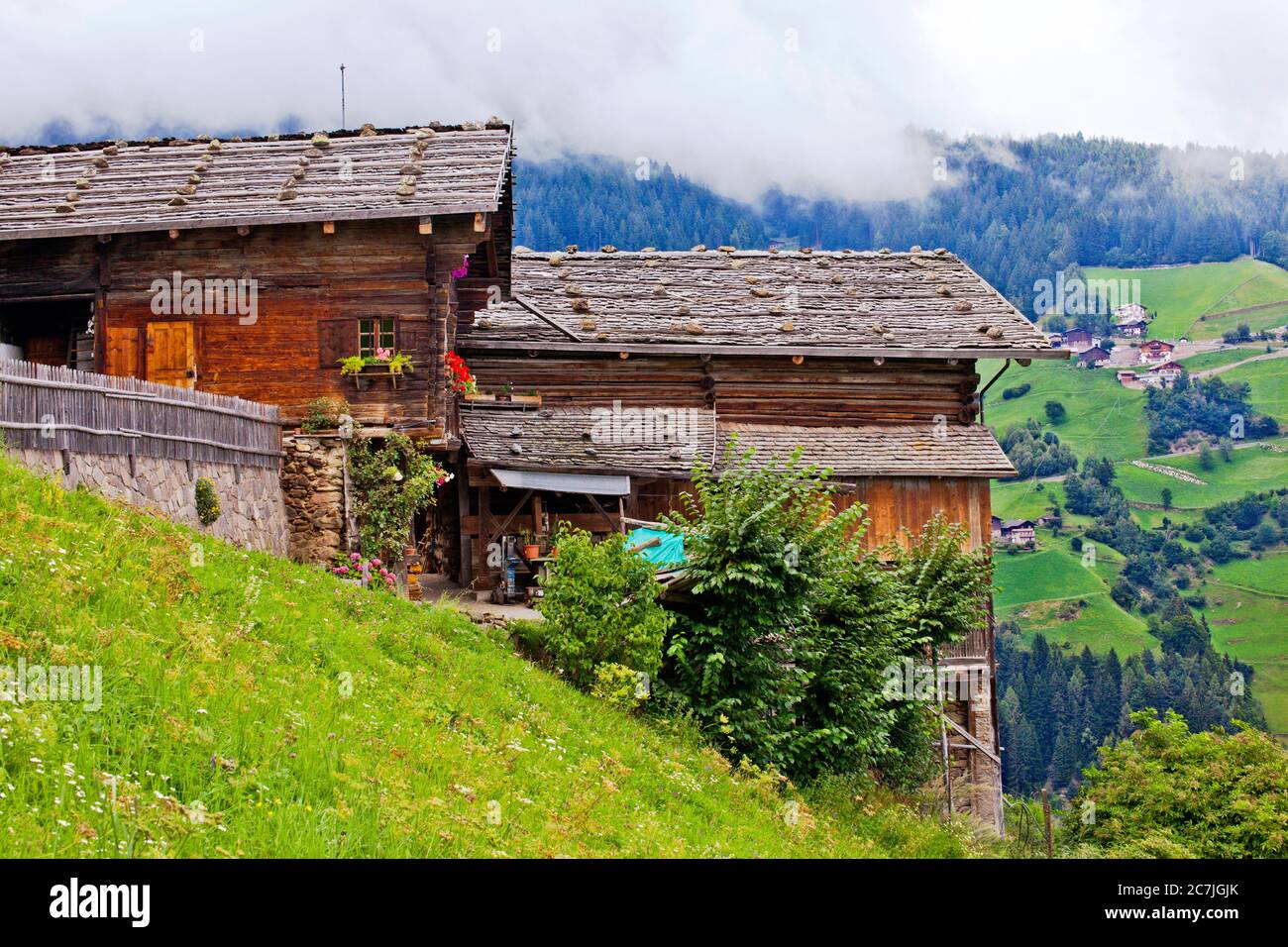 Mountain farm in classic block construction in South Tyrol Stock Photo ...