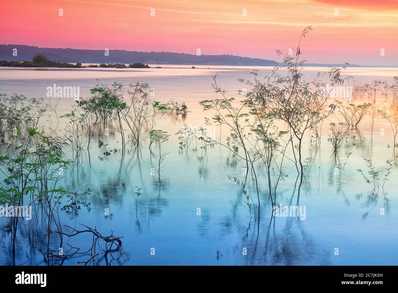 Fantastic sunset, with the sun setting over the horizon in the Amazon ...