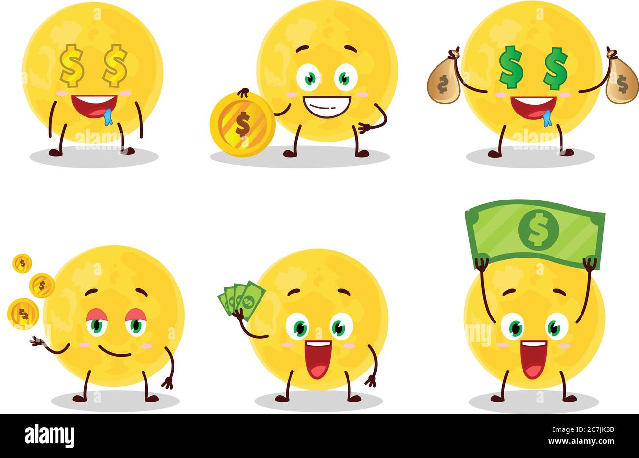 Yellow moon cartoon character with cute emoticon bring money Stock ...