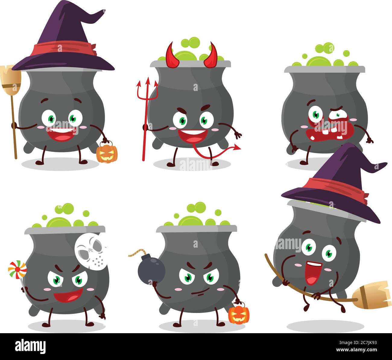 Halloween expression emoticons with cartoon character of cauldron Stock ...