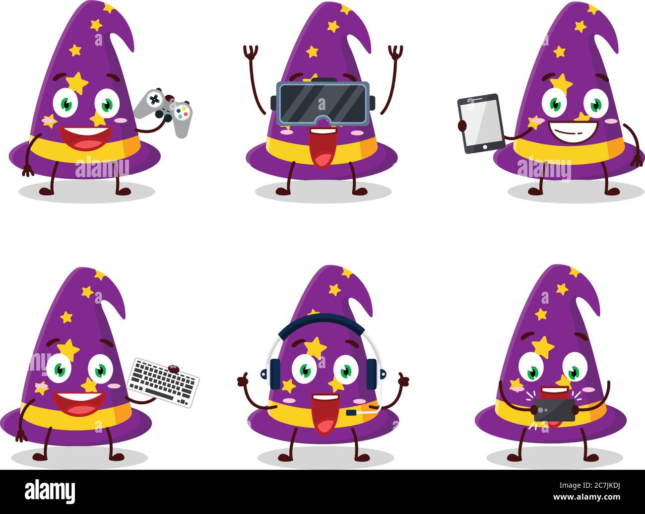 Wizard hat cartoon character are playing games with various cute ...