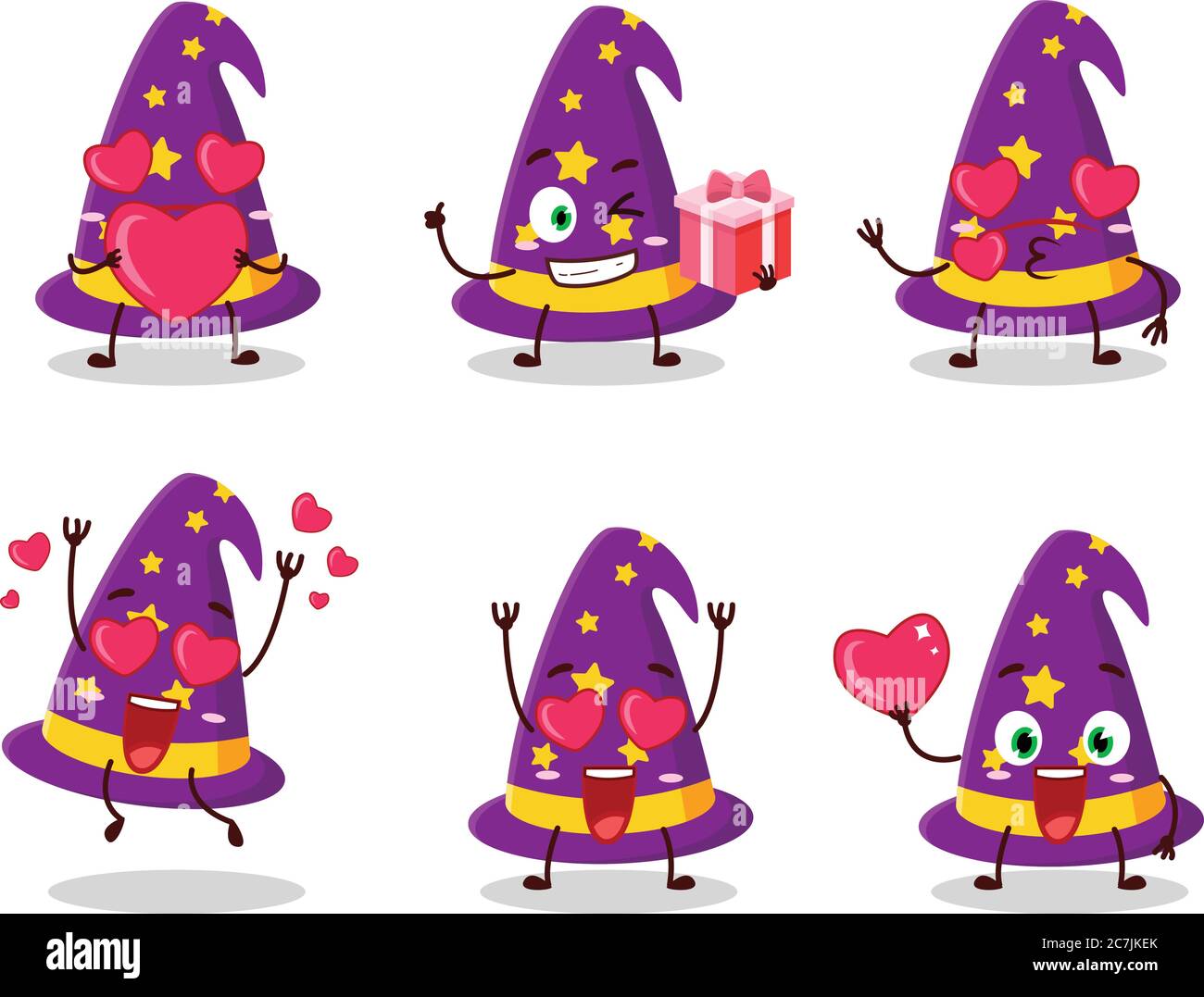 Wizard hat cartoon charactr with love cute emoticon Stock Vector Image ...