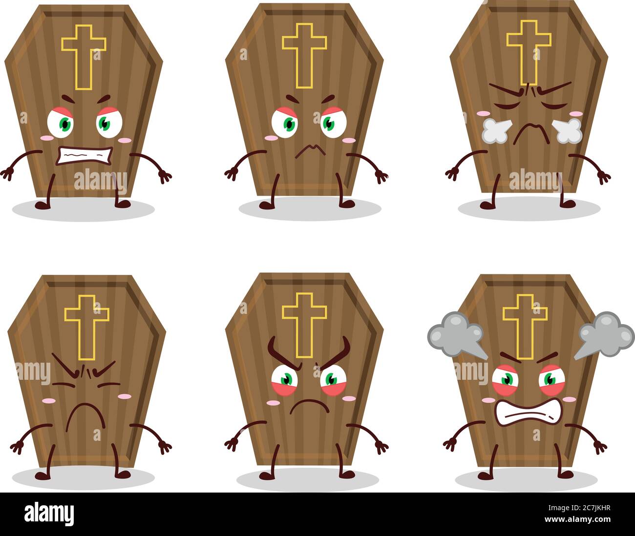 Coffin cartoon character with various angry expressions Stock Vector ...