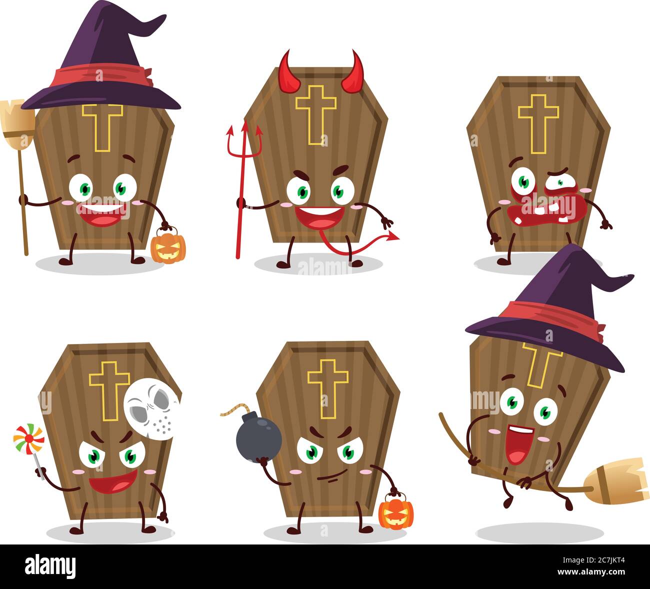 Halloween expression emoticons with cartoon character of coffin Stock ...