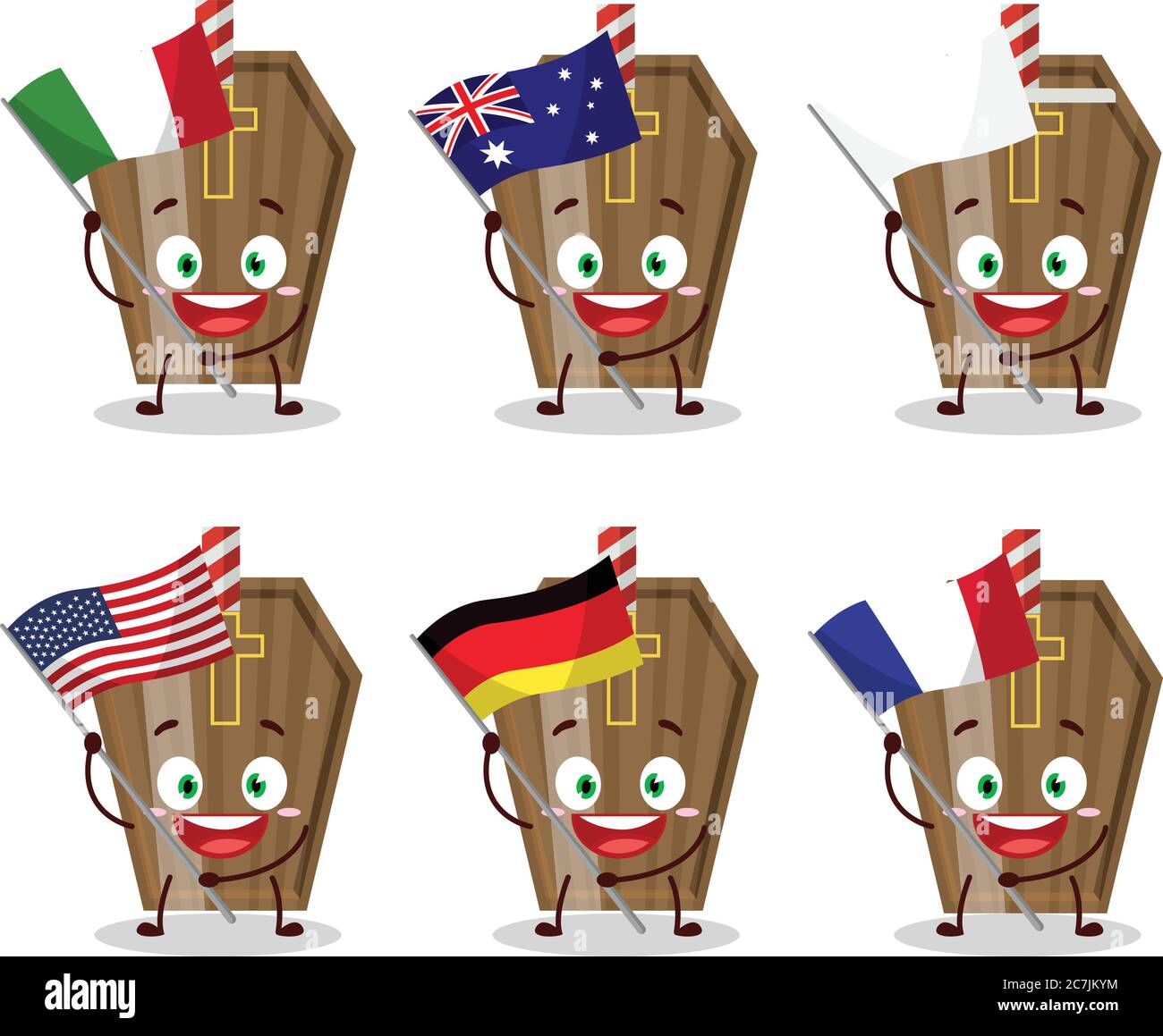 Coffin cartoon character bring the flags of various countries Stock ...