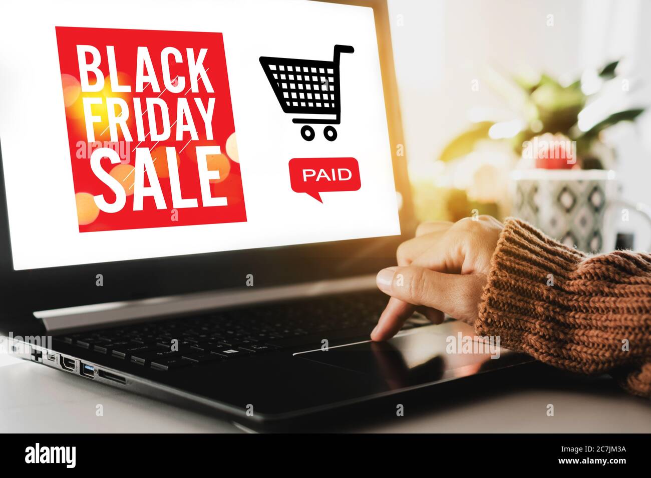 Women hand using computer shopping big sale in black friday online with ...