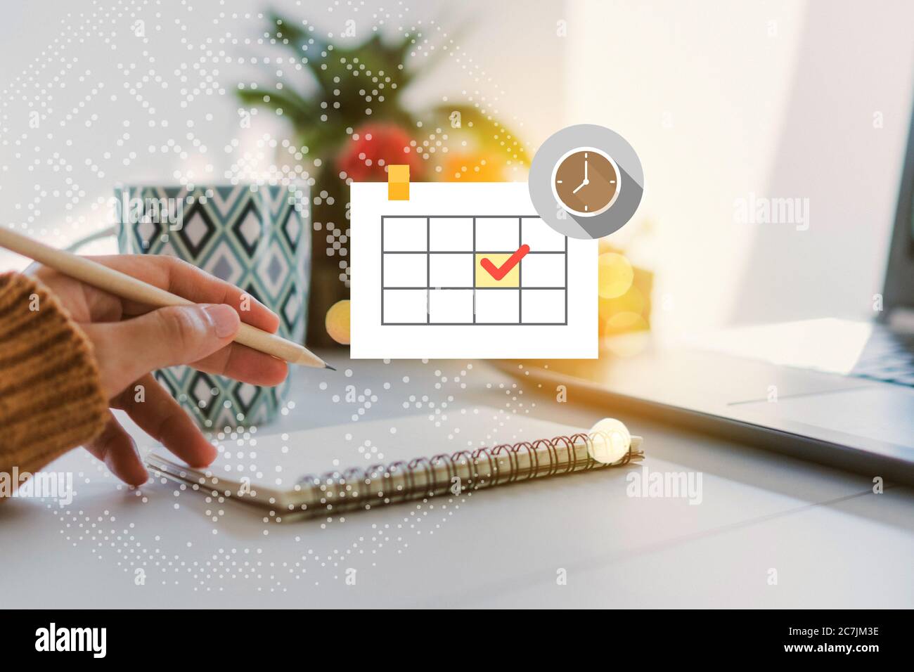 Woman hand using smartphone do planning to digital calendar application ...