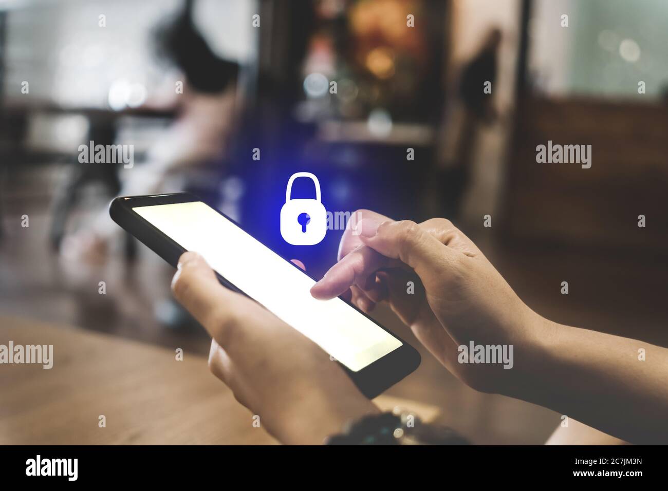 Lock sign security system icon screen on smartphone show feel safe in ...