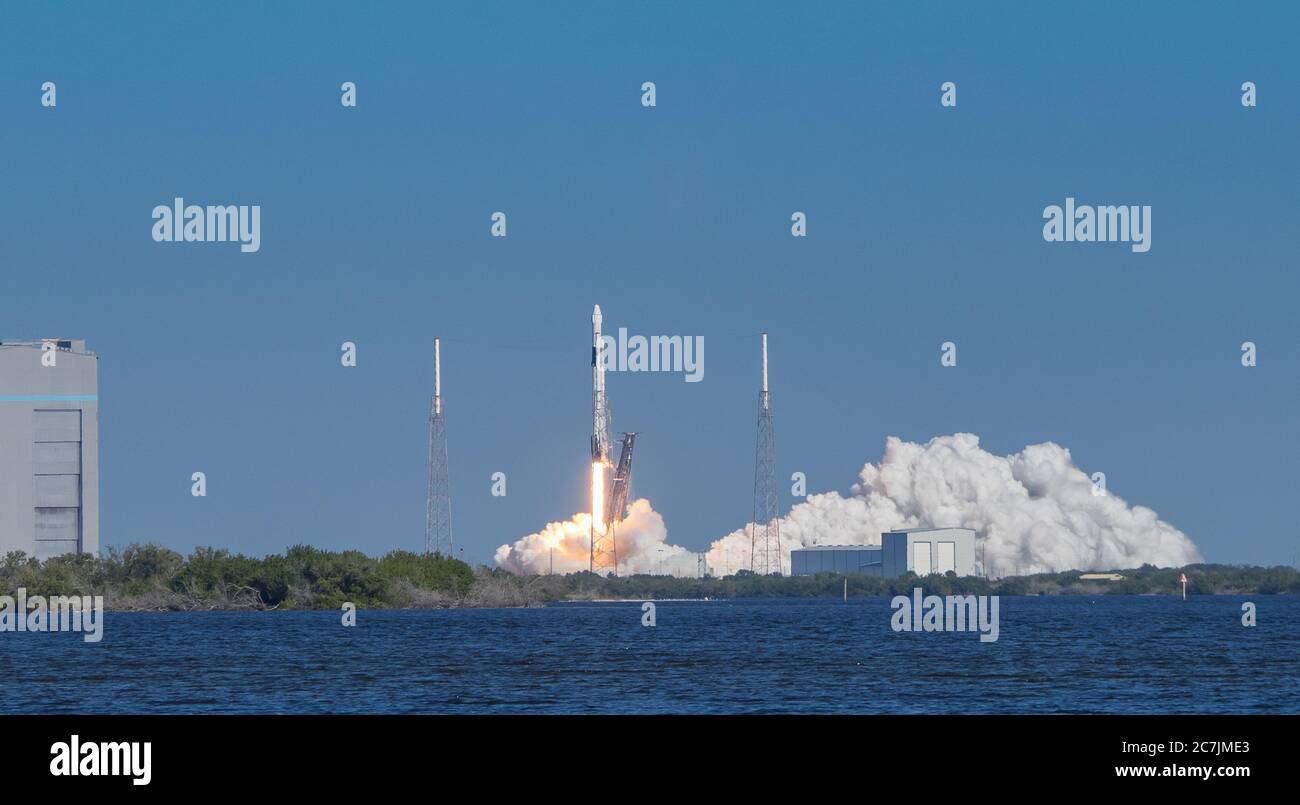 Interesting fiery scenery of a new rocket at the Air Force Station ...
