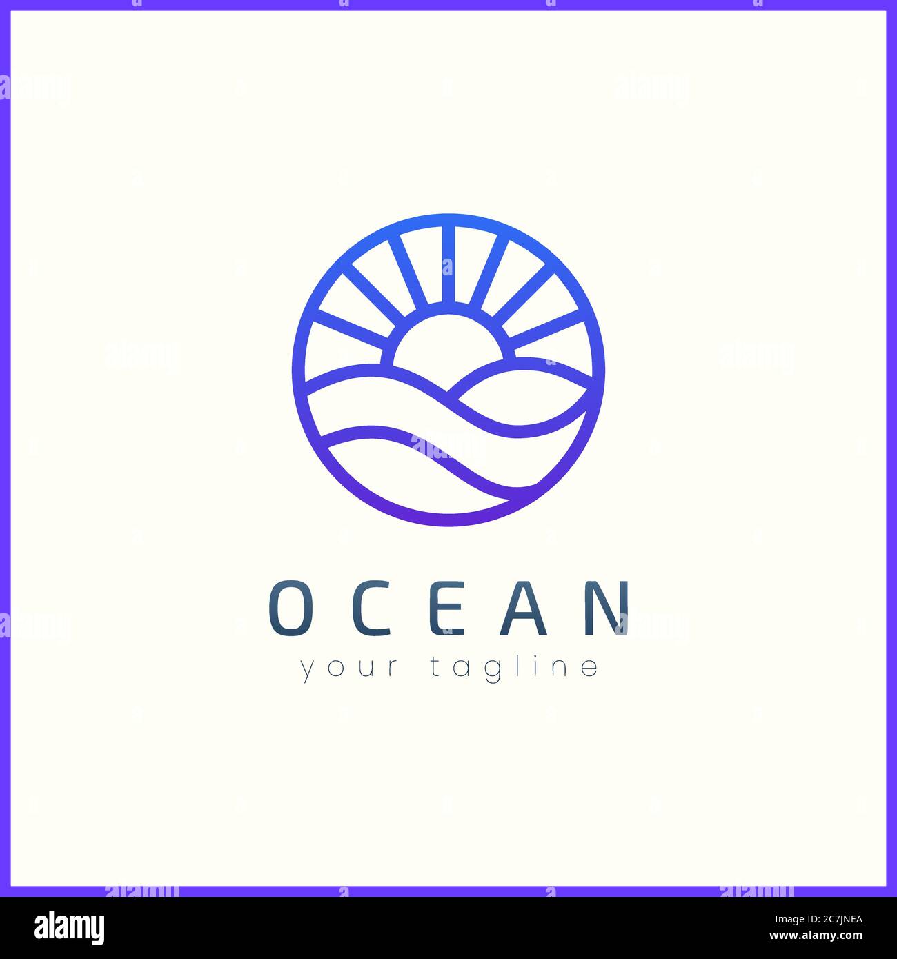 Ocean waves with sun in a circle. Cool and creative graphic design ...