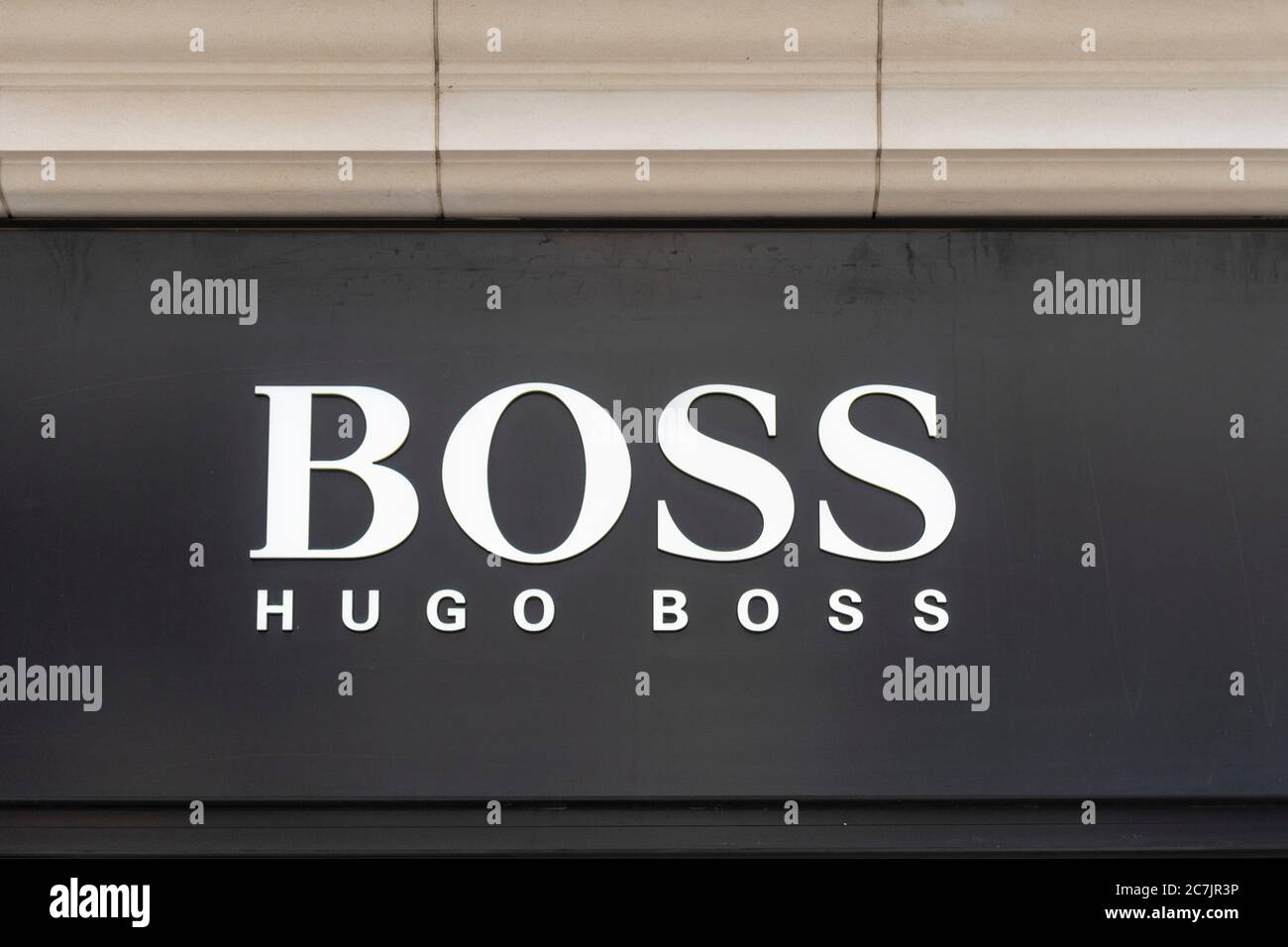 London, UK. 16th July, 2020. Hugo Boss store logo in the prestigious ...