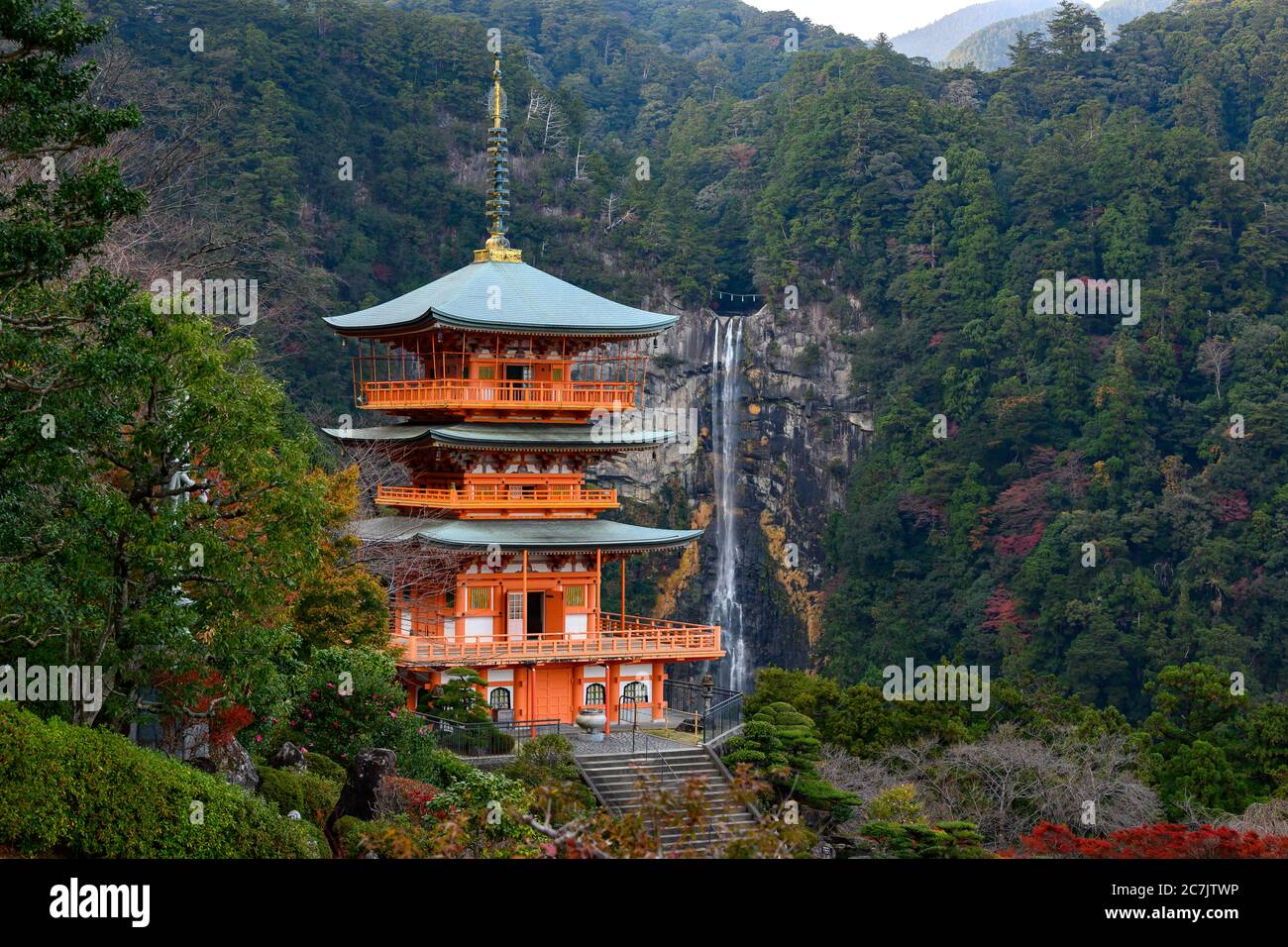 Nachi, Japan at Seigantoji Pagoda and Nachi Waterfalls in Autumn Stock ...