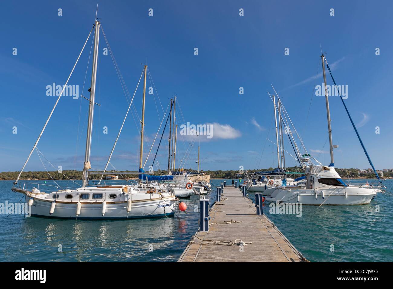 Jetty, marina, Porto Colom, Mallorca island Stock Photo - Alamy