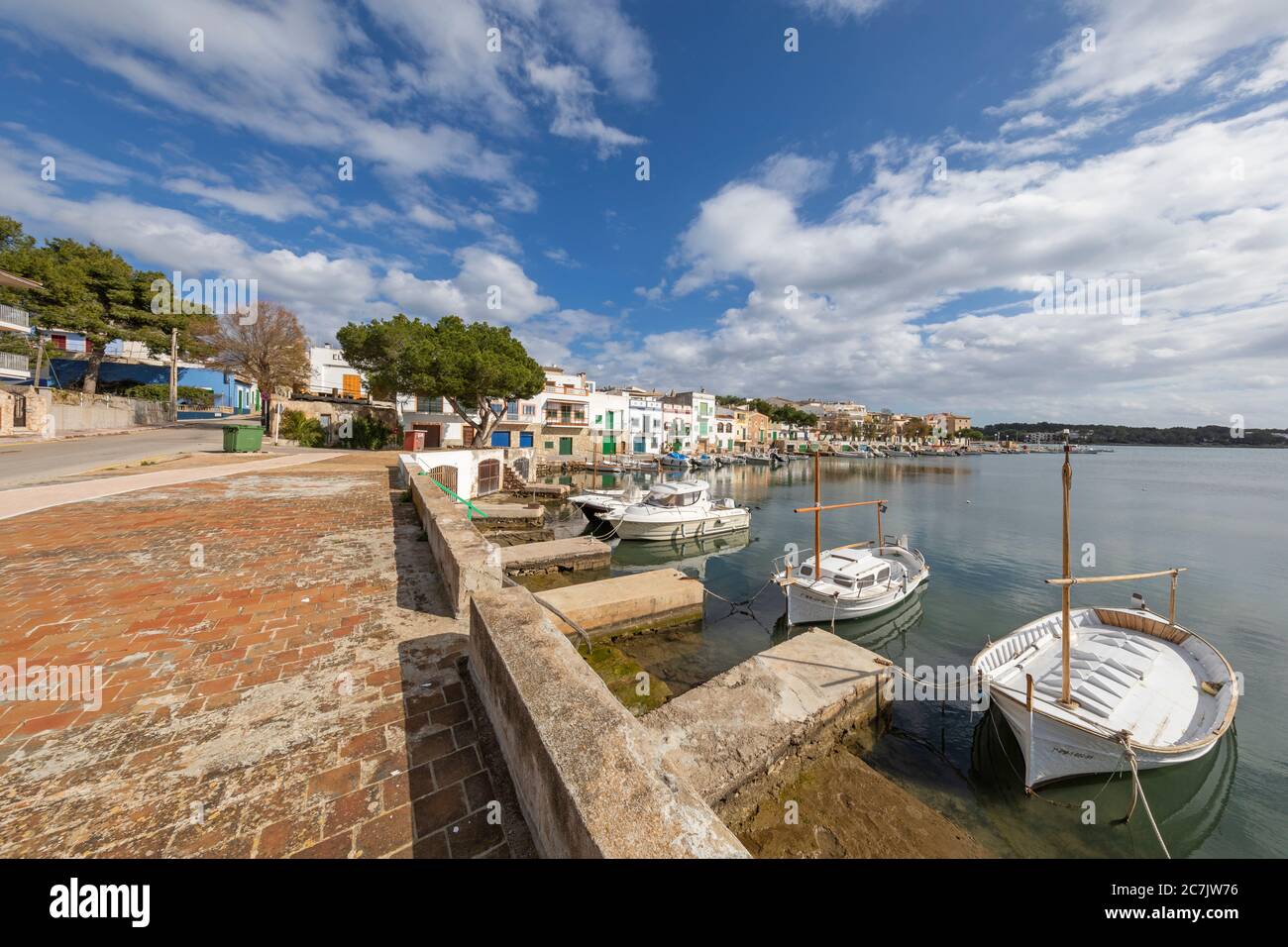 Fishing boats in the port of Porto Colom, Mallorca island Stock Photo ...