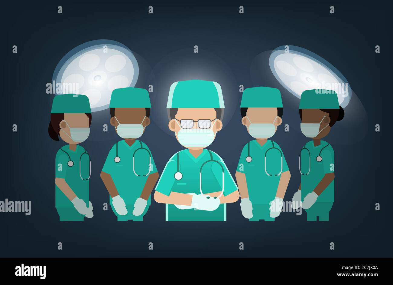 Surgeon team in surgery room flat design vector illustration Stock ...