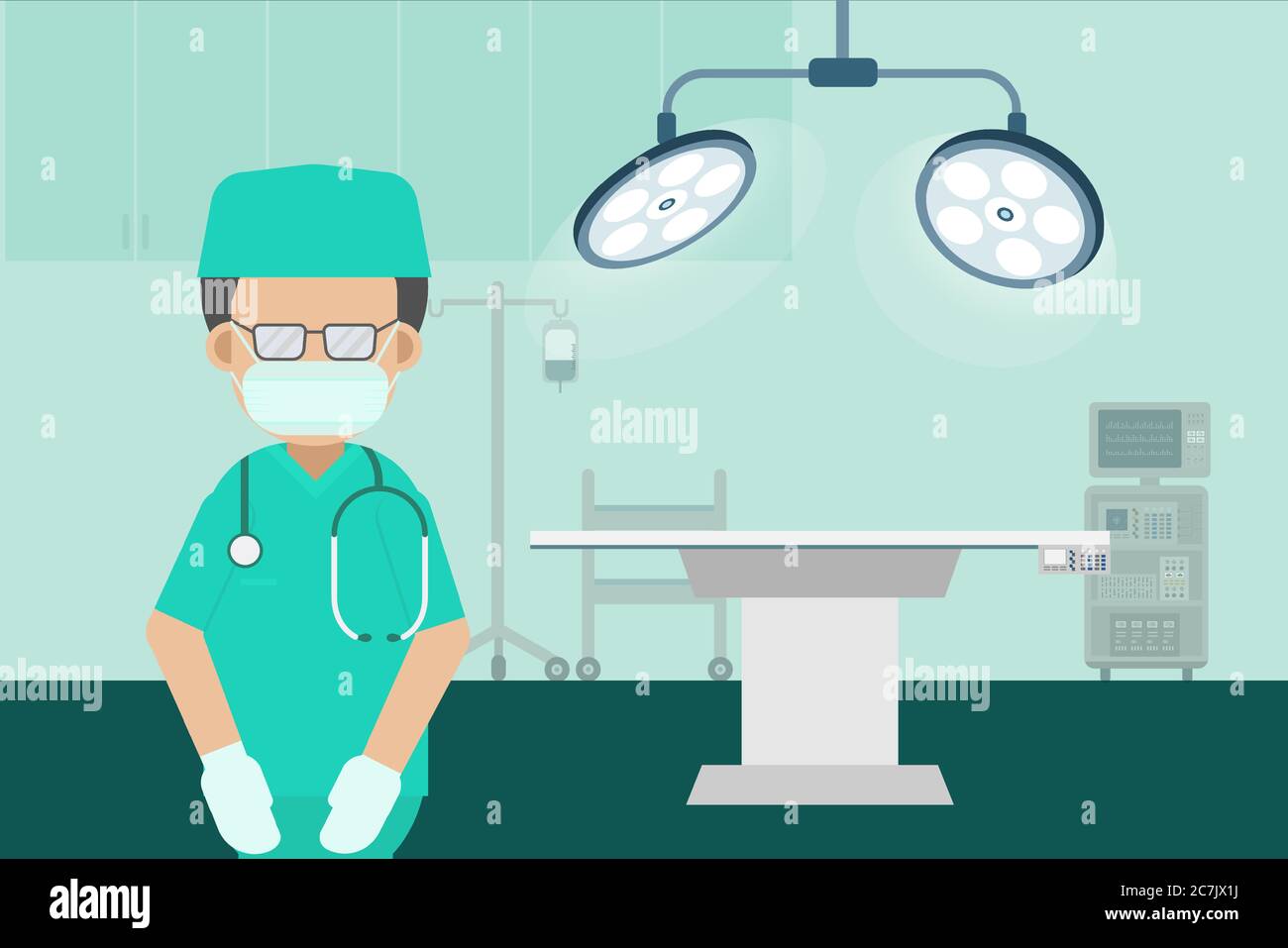 Surgeon in surgery room flat design vector illustration Stock Vector ...