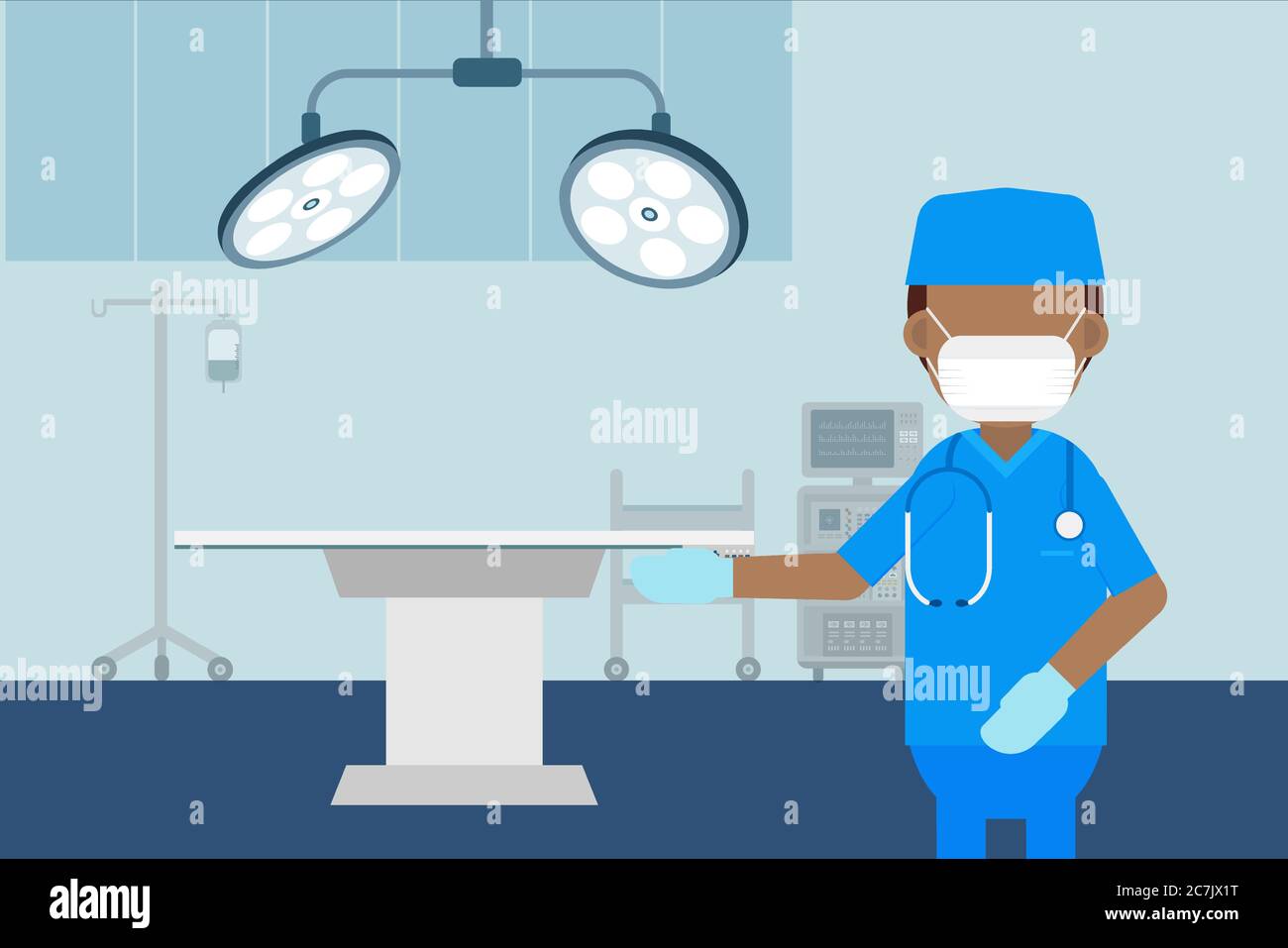 Surgeon in surgery room flat design vector illustration Stock Vector ...