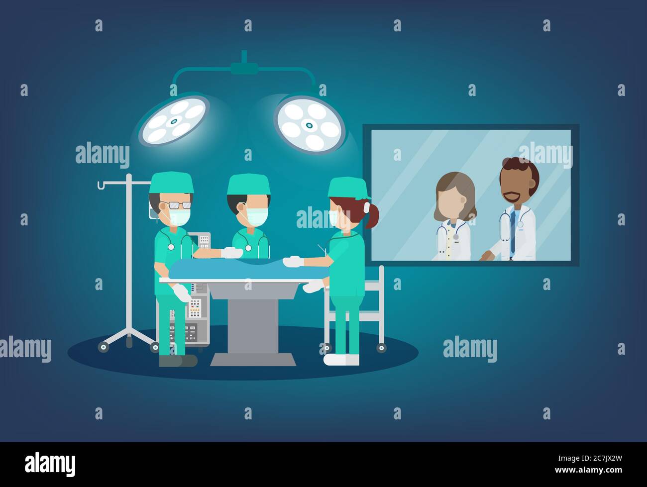 Surgeon team in surgery room flat design vector illustration Stock ...