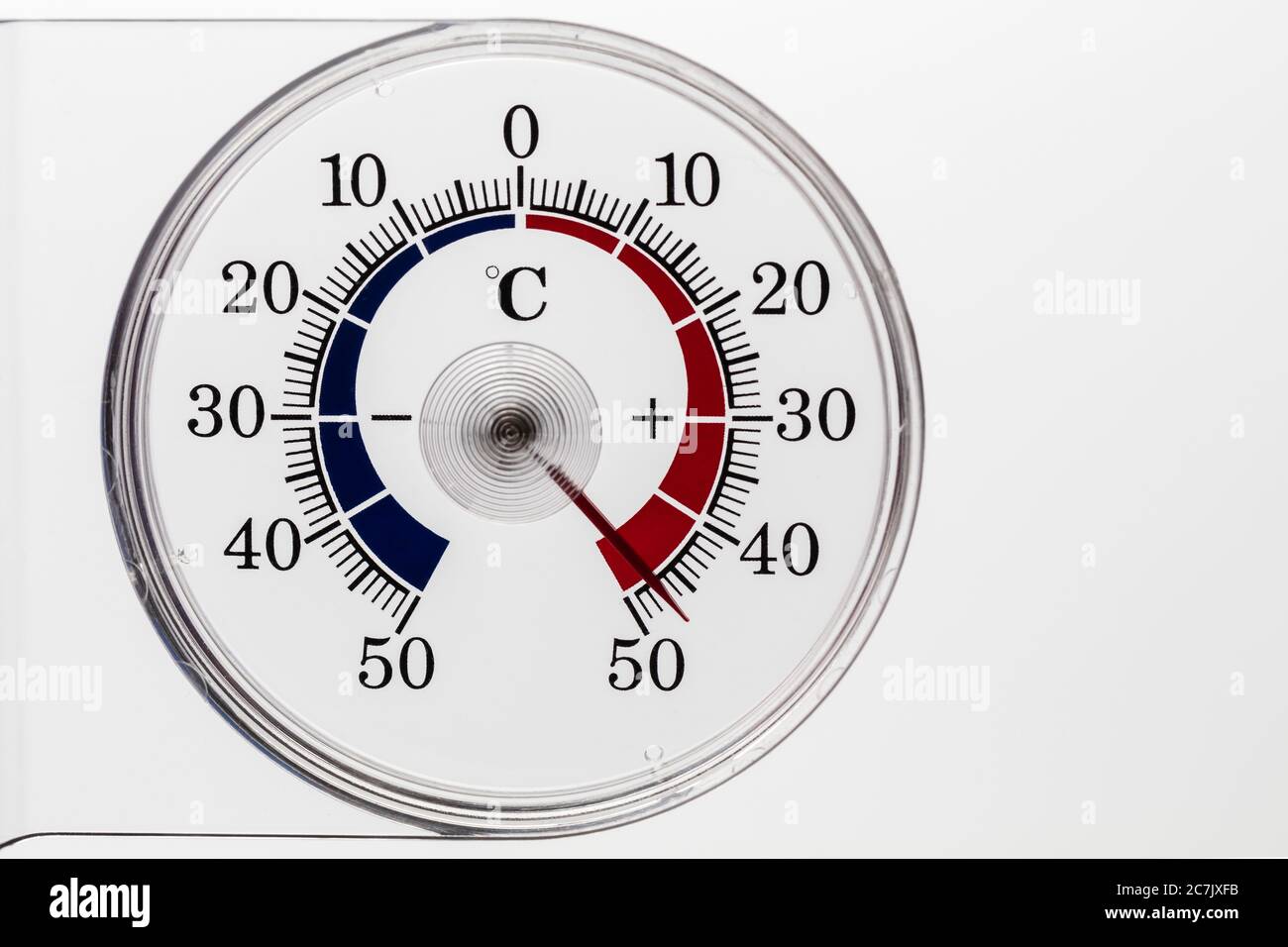 Outdoor thermometer, 47 degrees Celsius, symbol, climate change, white ...