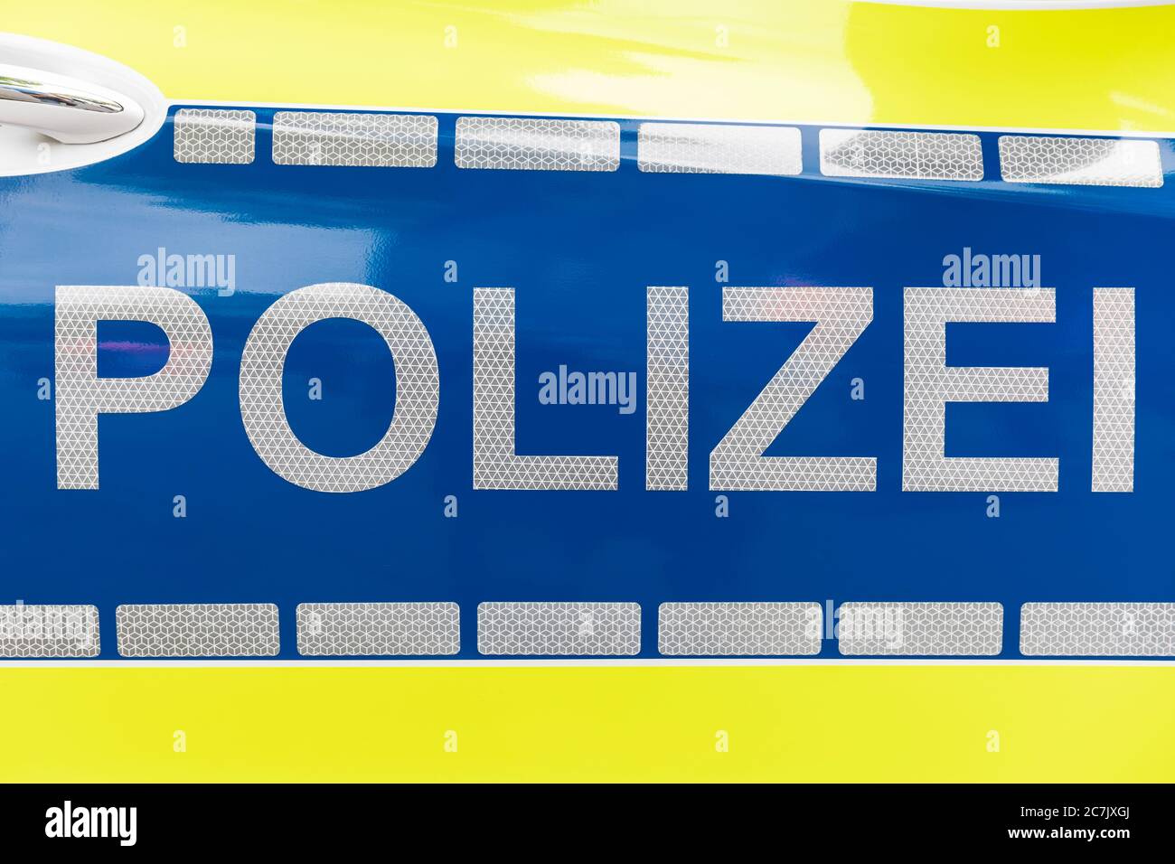 Police car, detail, lettering police on emergency vehicle ...