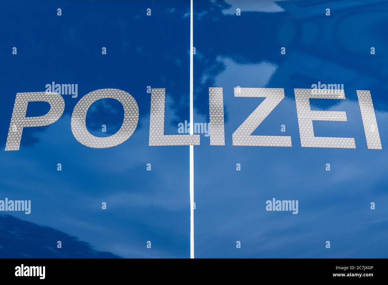Police car, detail, lettering police on emergency vehicle ...