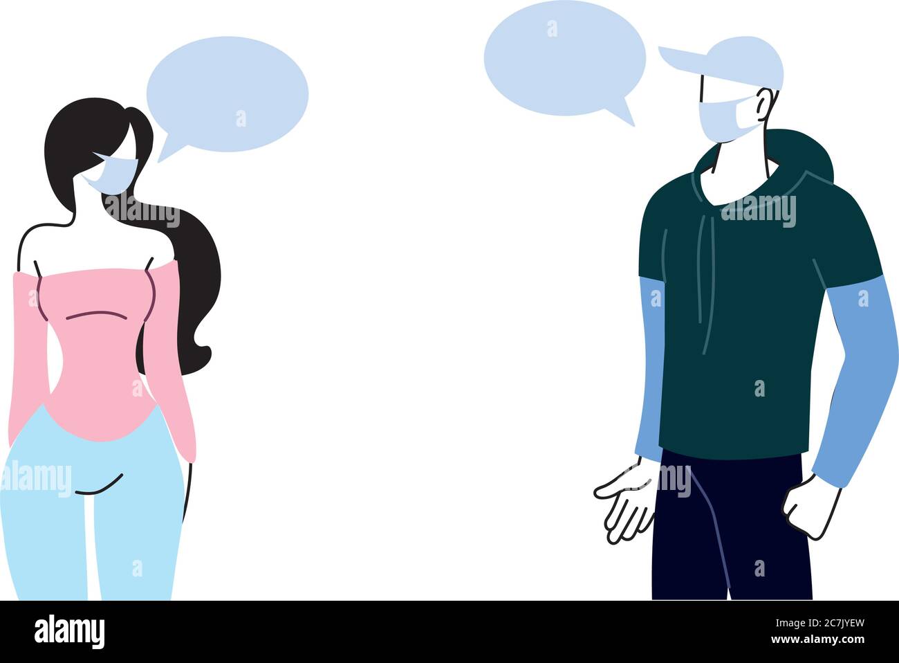 couple with mask talking by bubble vector illustration desing Stock ...