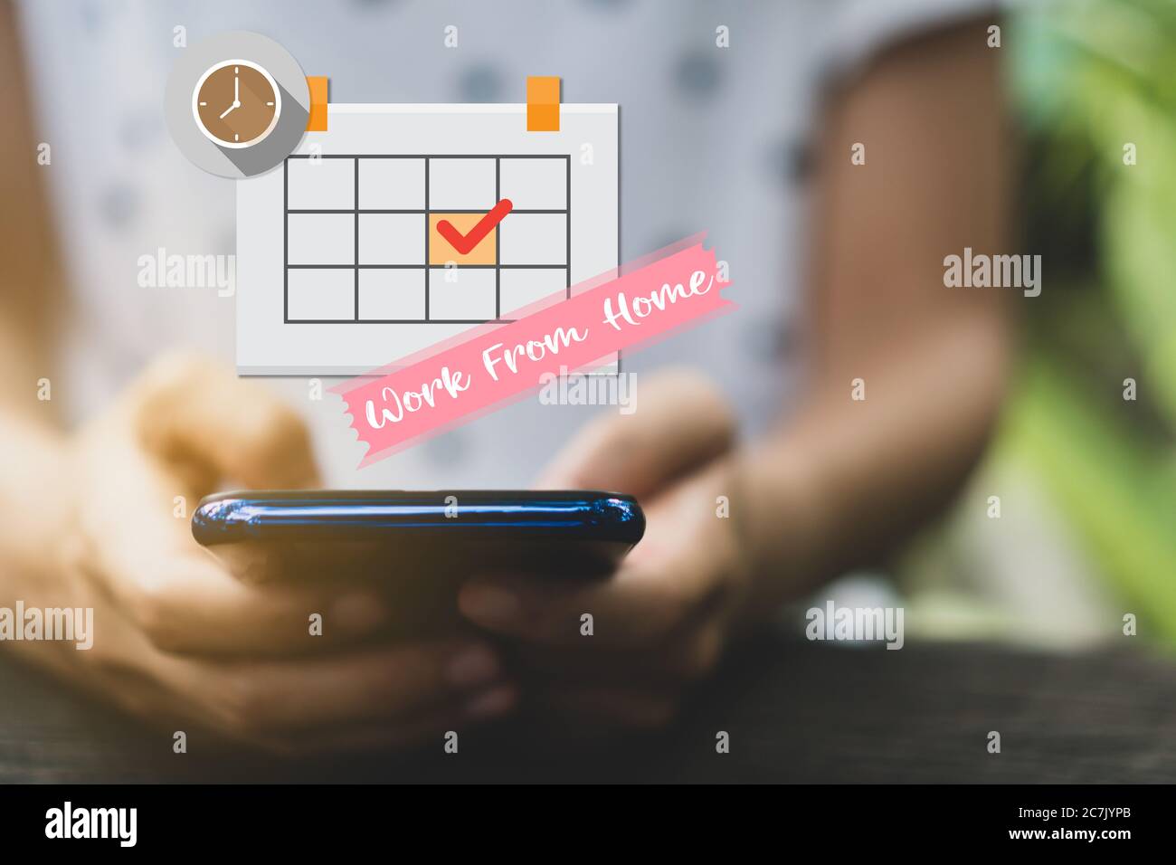 Woman hand using smartphone do planning to digital calendar application ...