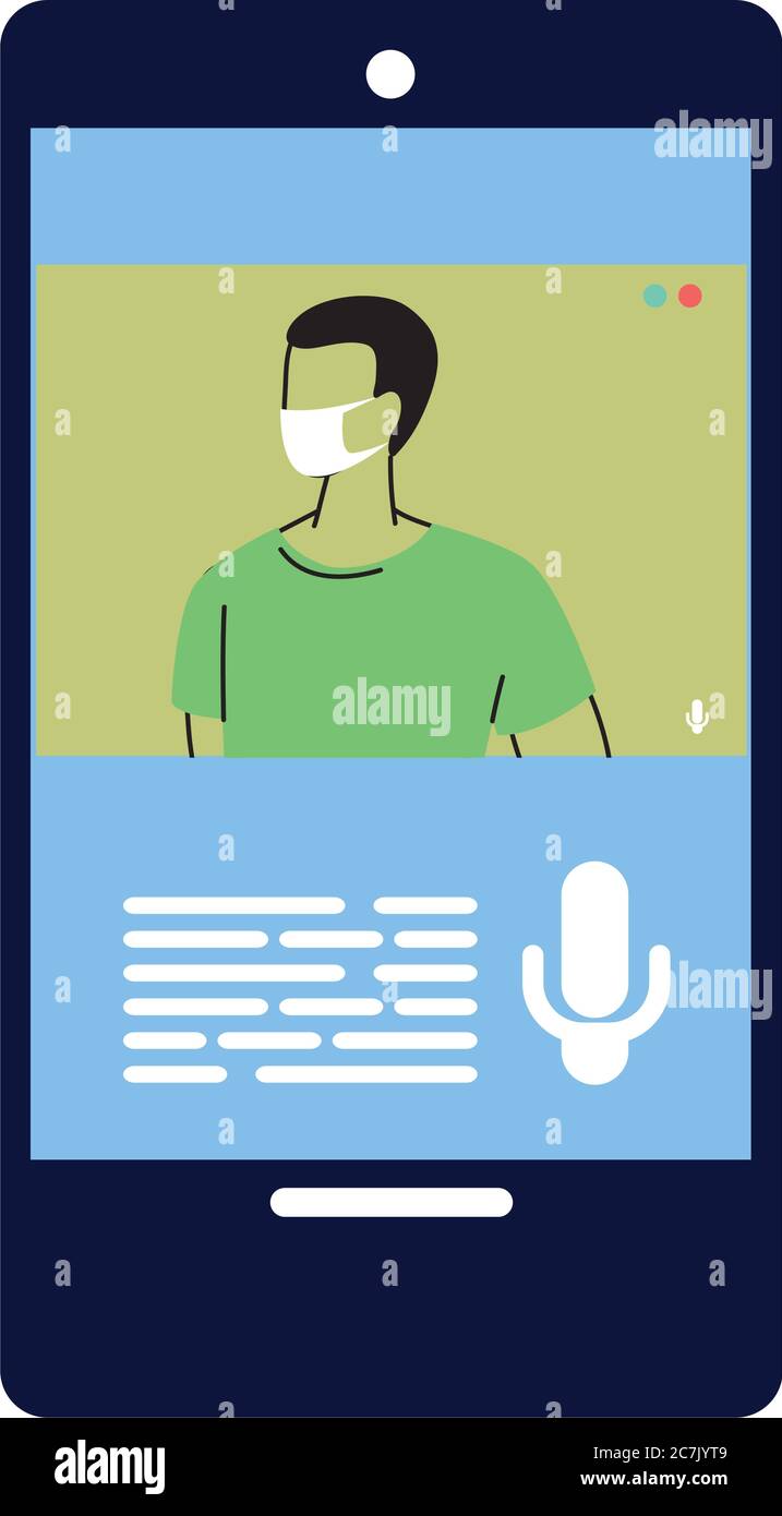 man on video call by smart cell phone vector illustration desing Stock ...