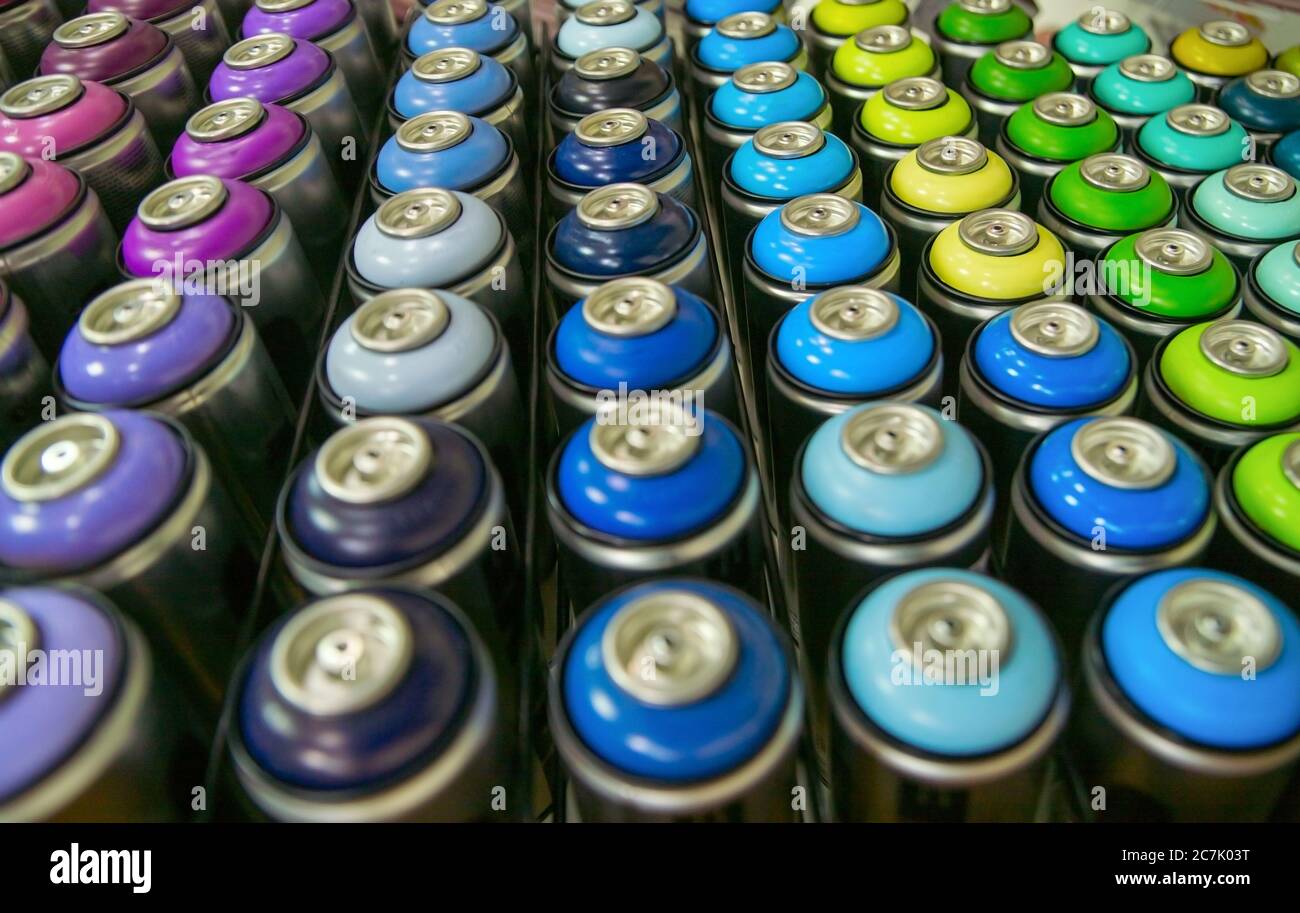 colorful cans of paint Stock Photo - Alamy