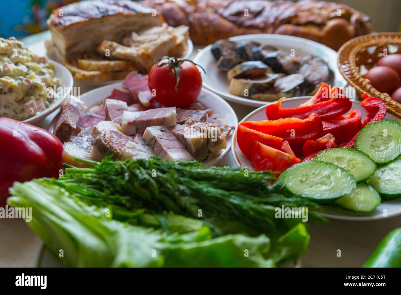 festive table with homemade country food Stock Photo - Alamy