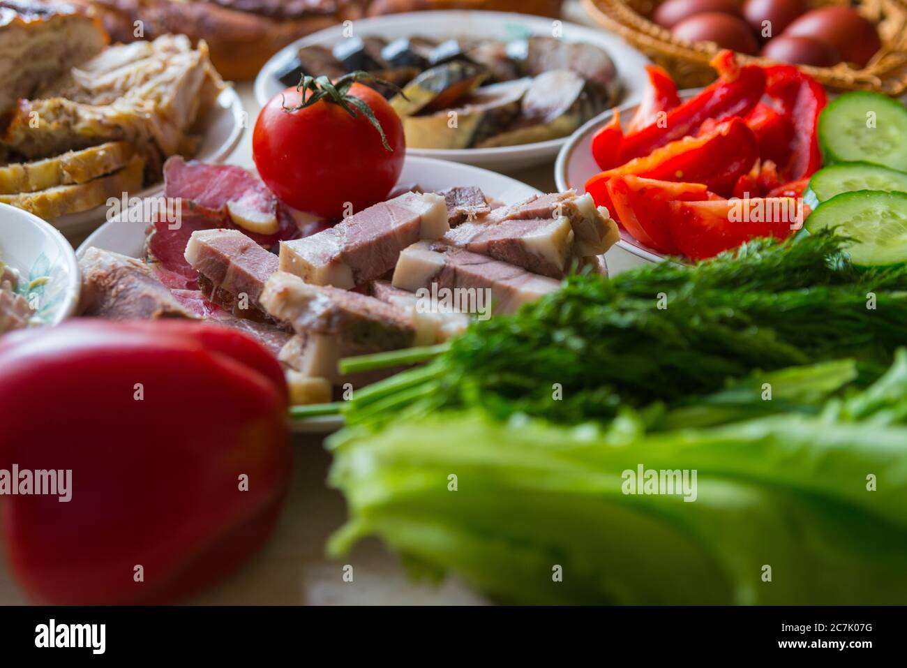 festive table with homemade country food Stock Photo - Alamy