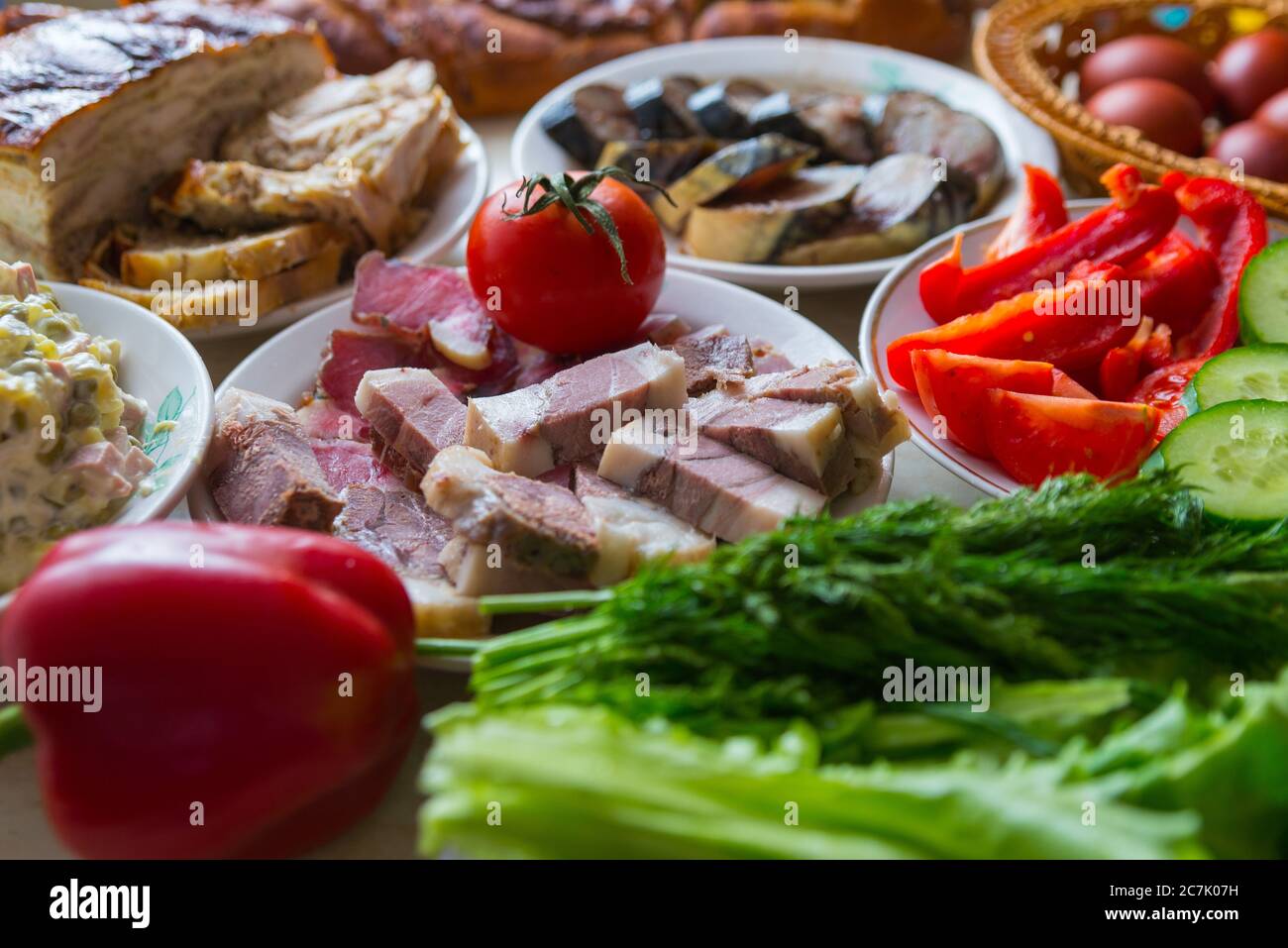 festive table with homemade country food Stock Photo - Alamy