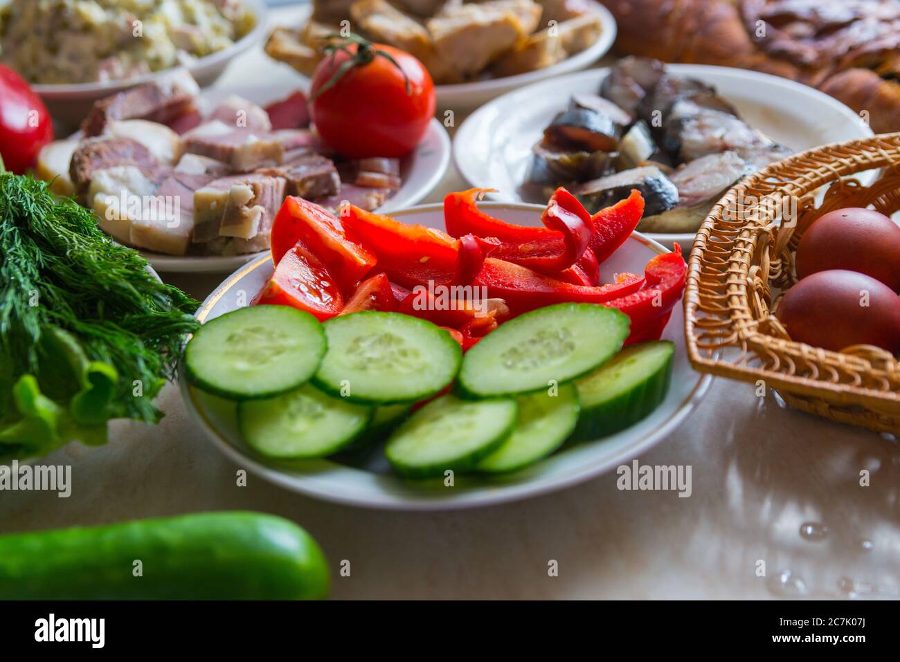 festive table with homemade country food Stock Photo - Alamy