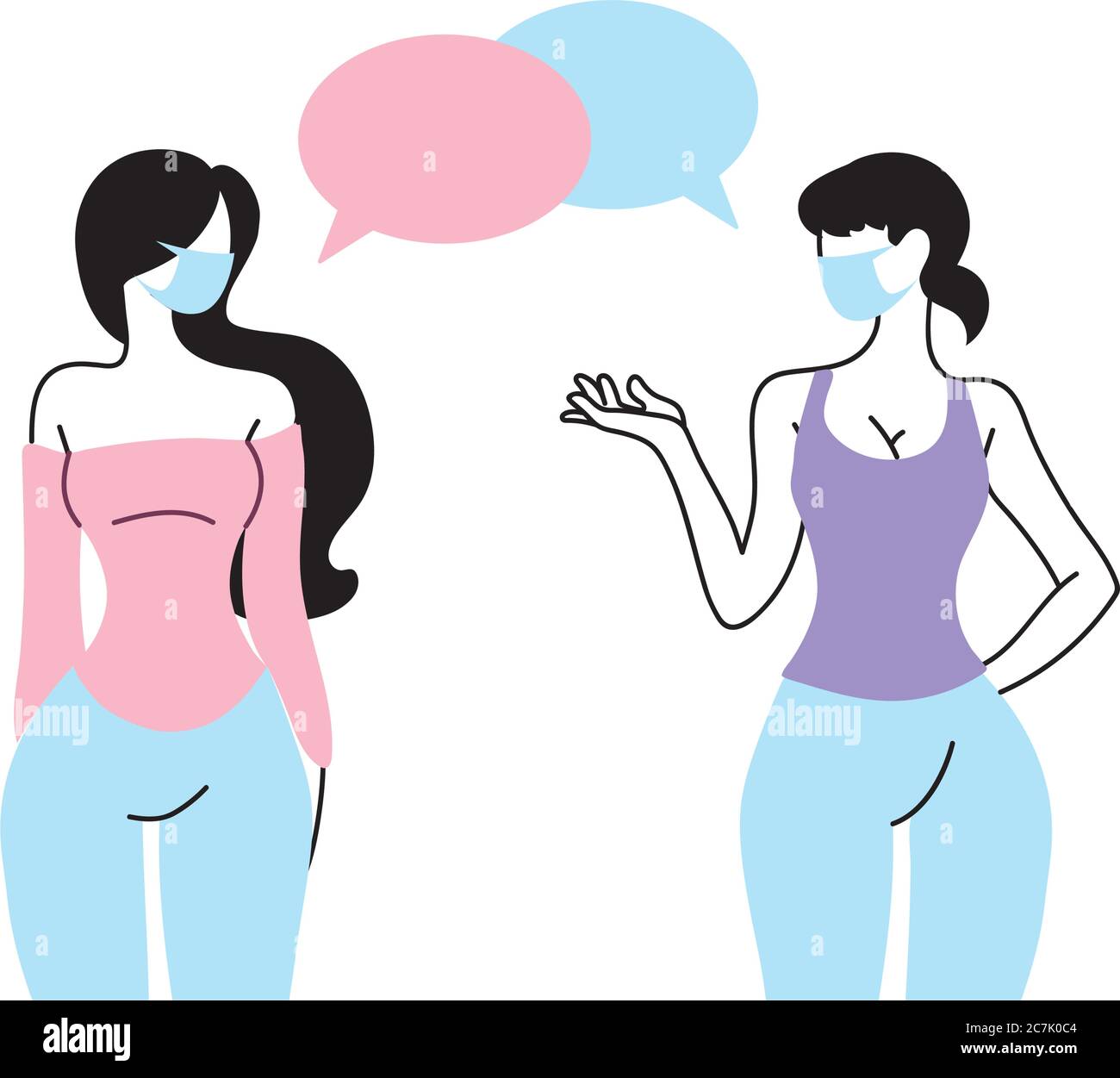 women with mask talking by bubble vector illustration desing Stock ...