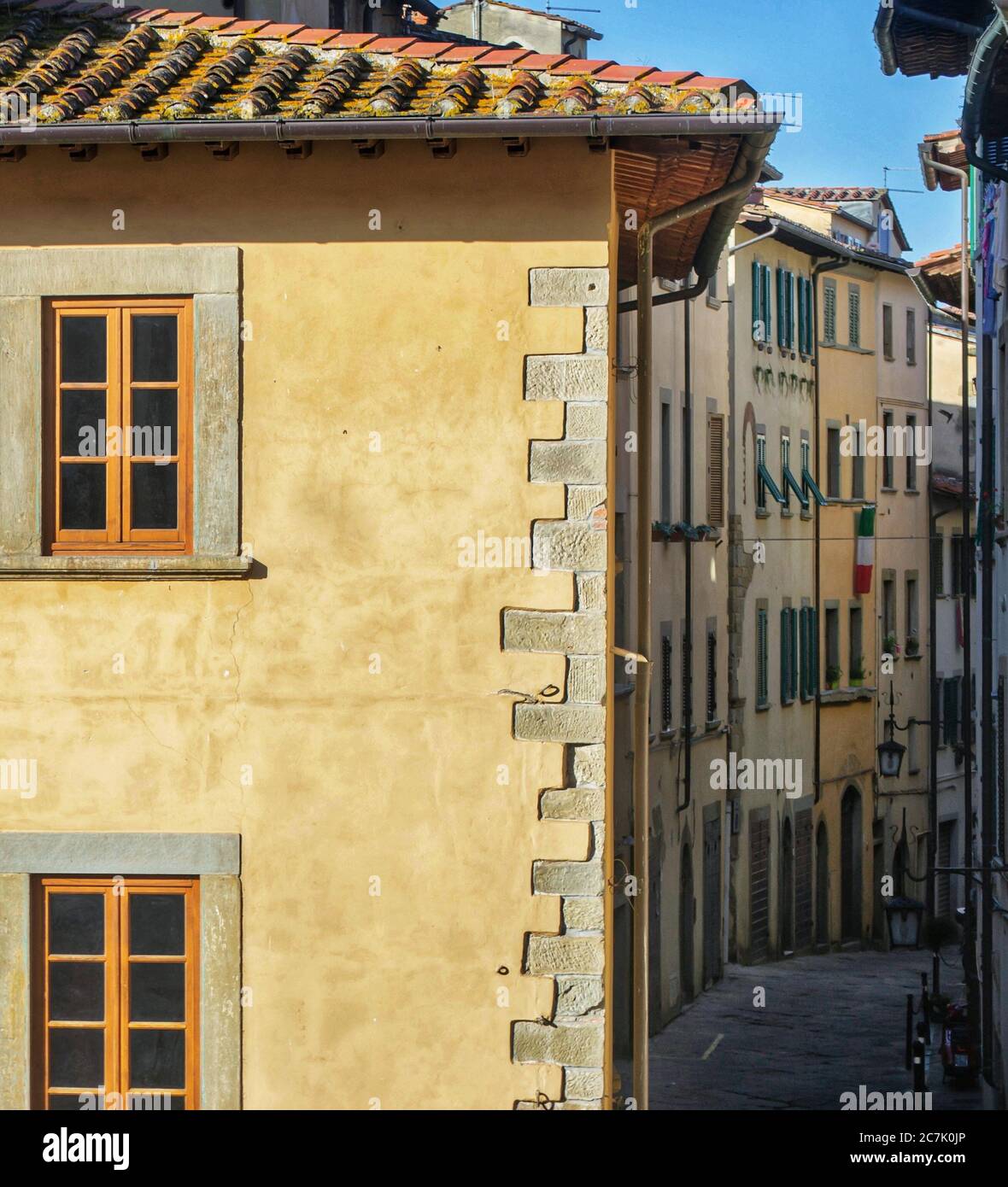 medieval buildings of a street of old center of Arezzo, city, Tuscany ...