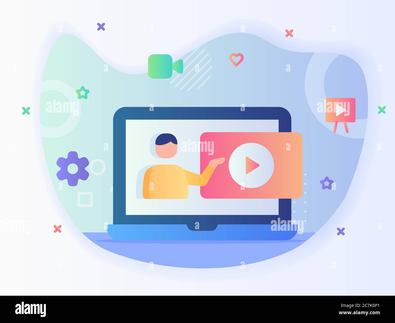 Man give tutorial video online in laptop screen concept mentoring video ...