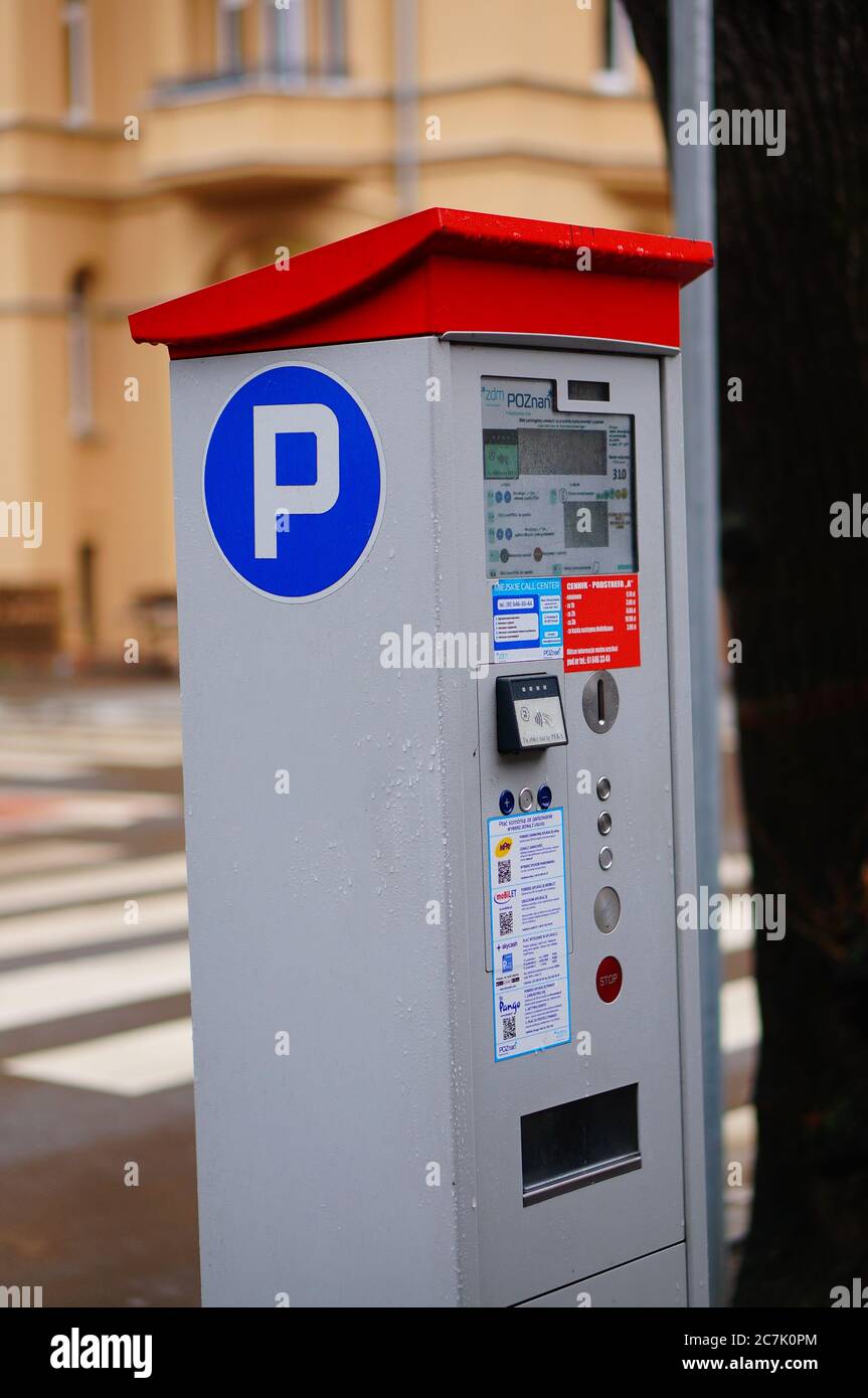 POZNAN, POLAND - Jan 10, 2020: Parking machine display and buttons in ...