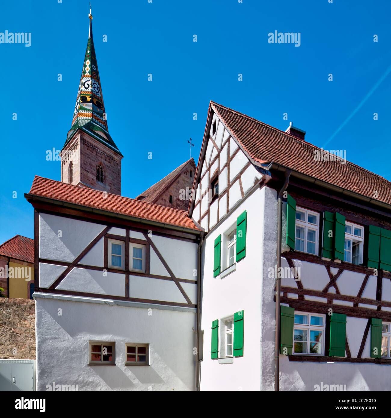 Church tower, Liebfrauenmünster, house facade, Half-timbered building ...