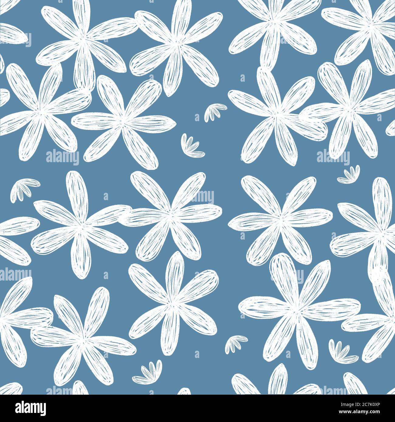 Hand draw White daisy flower line art Illustration seamless background ...