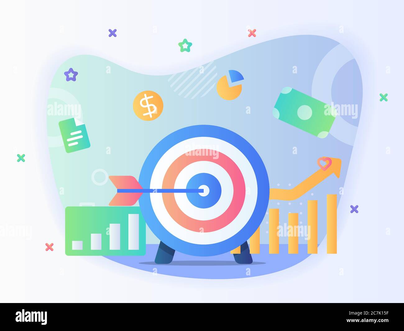 Arrow on target background of money pie chart dollar graphics business ...