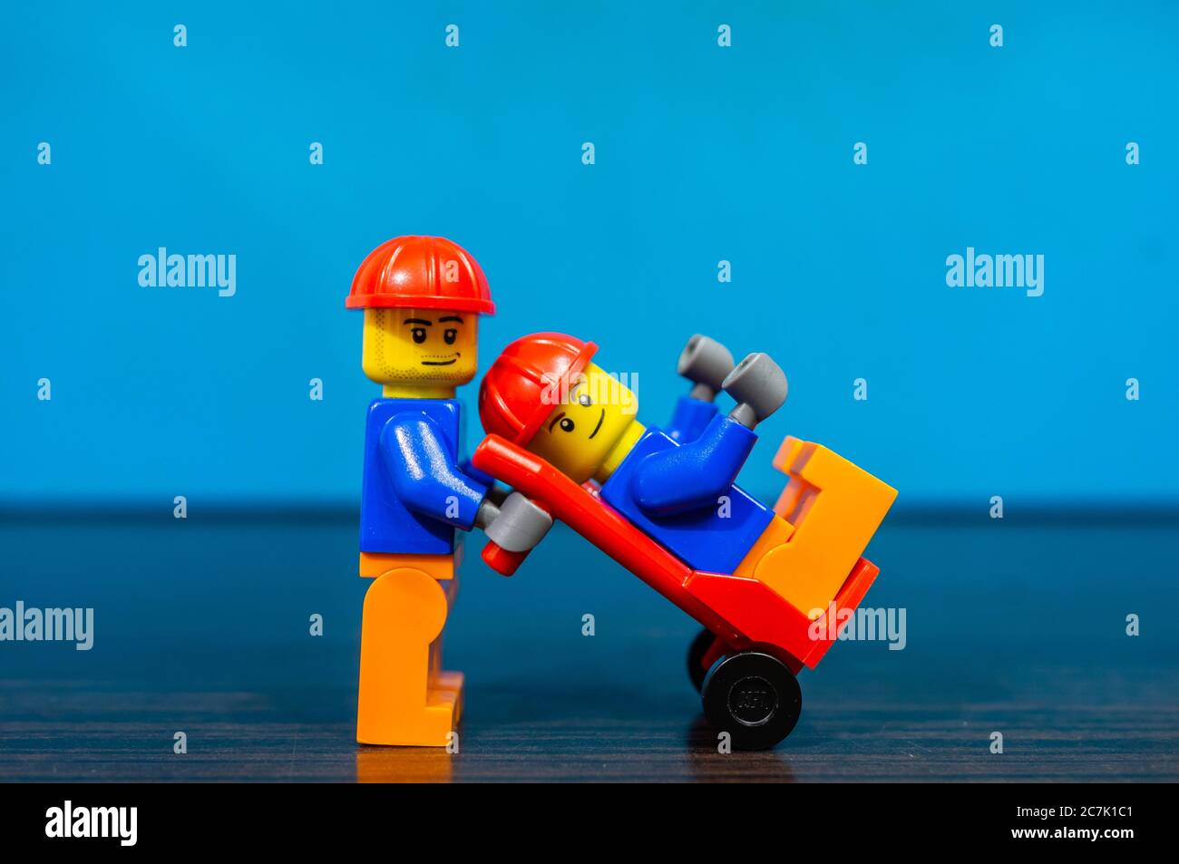 POZNAN, POLAND - Dec 16, 2019: Lego construction workers figures ...