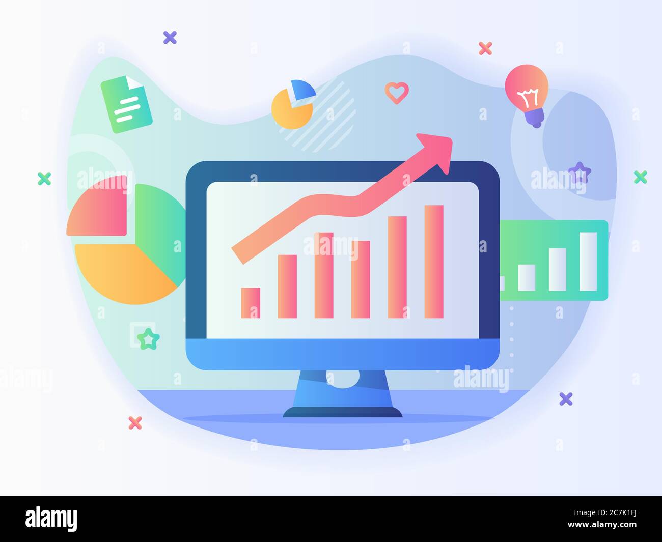 business monitoring graph and chart analysis with modern icon flat ...