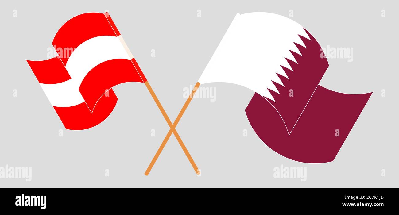 Crossed and waving flags of Austria and Qatar. Vector illustration ...