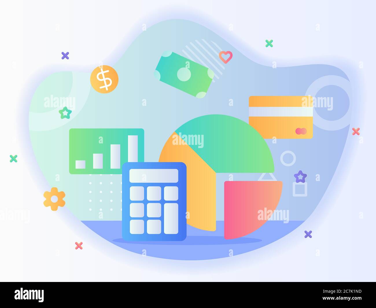 Financial management icon set collection calculator pie chart graph ...