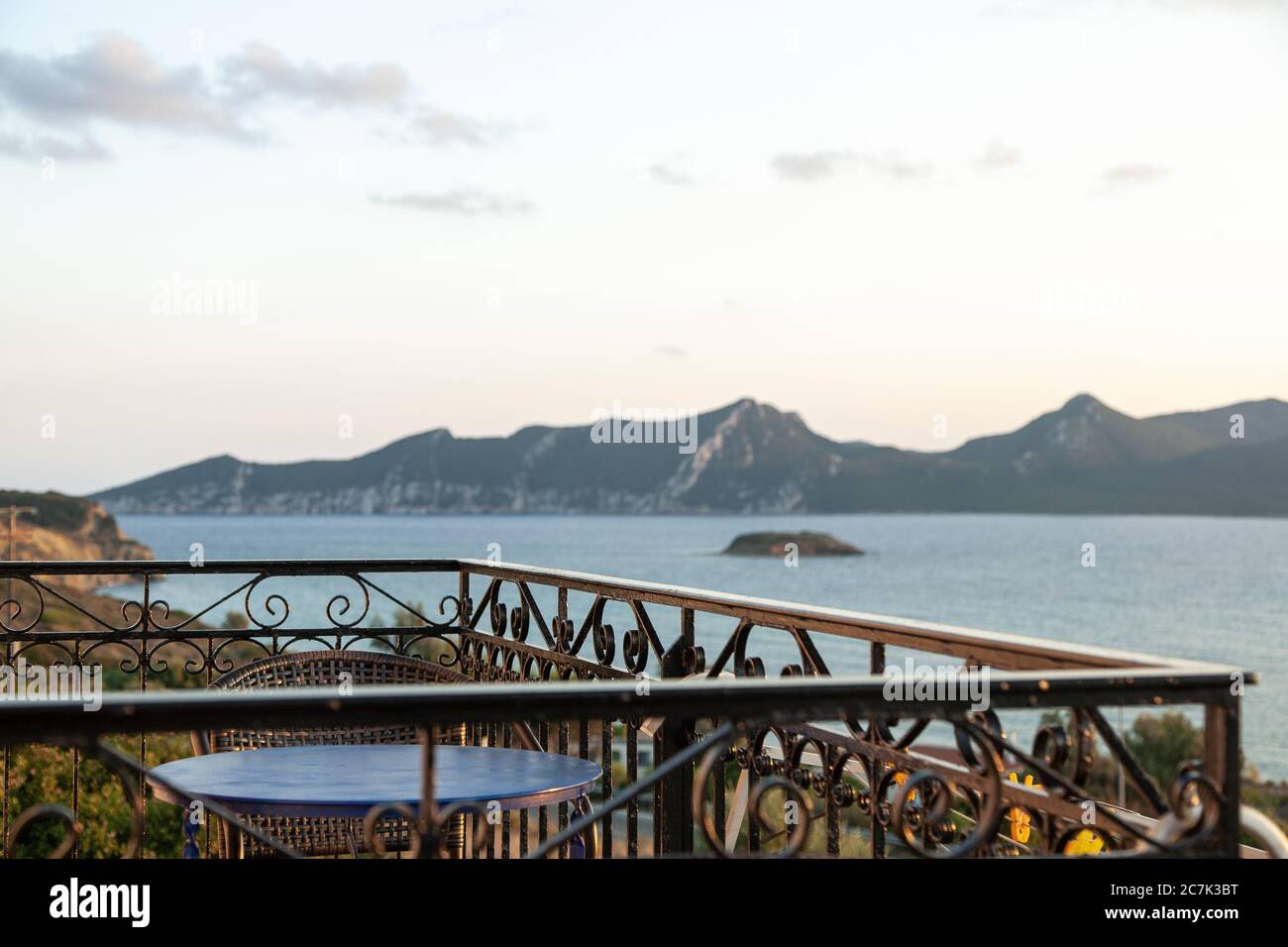 Beautiful scenery of a balcony perfect for admiring the view in Greece ...